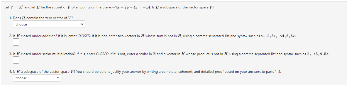 Solved Let V=R3 ﻿and let H ﻿be the subset of V ﻿of all | Chegg.com