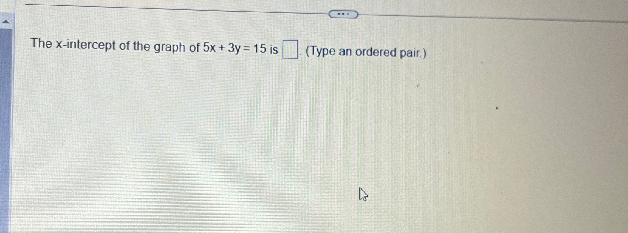 The x-intercept of the graph of 5x+3y=15 ﻿is(Type an | Chegg.com