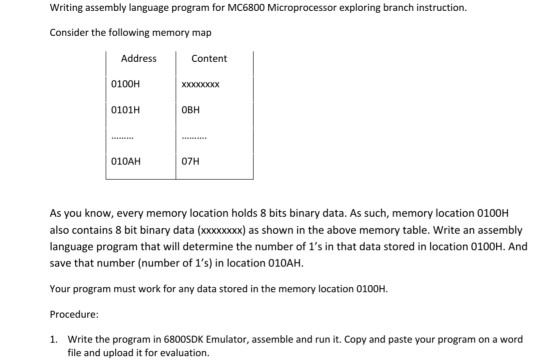 Solved Writing assembly language program for MC6800 | Chegg.com