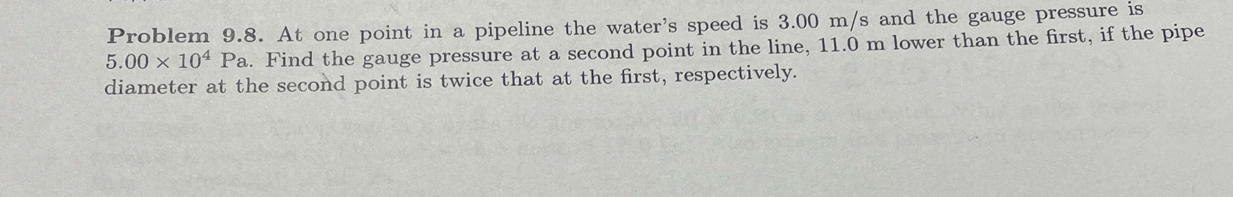 Solved Problem 9.8. ﻿At one point in a pipeline the water's | Chegg.com