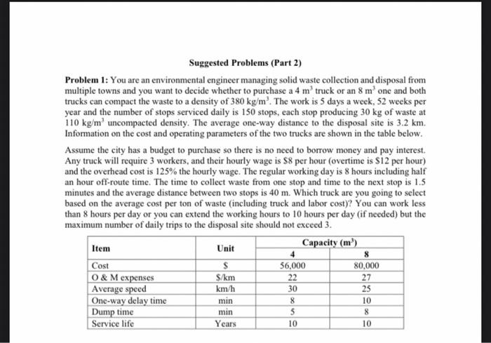 Solved Suggested Problems (Part 2) Problem 1: You are an | Chegg.com