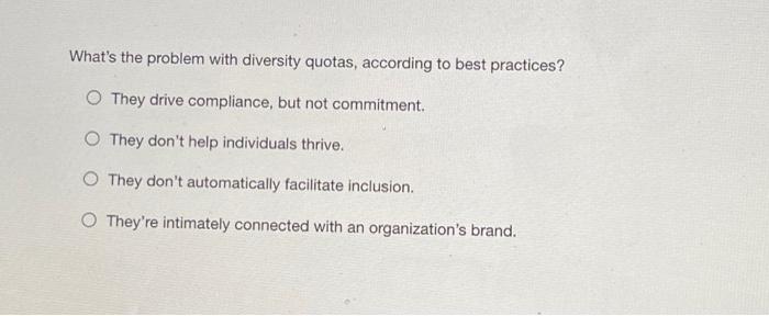 Solved What's the problem with diversity quotas, according | Chegg.com