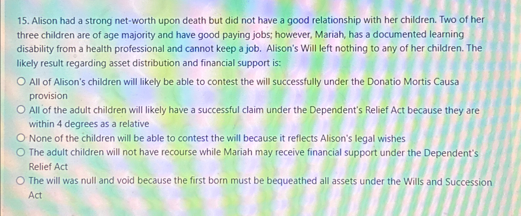 Solved Alison had a strong net-worth upon death but did not | Chegg.com