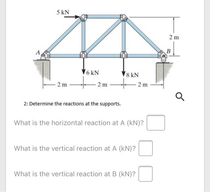 Solved 5 KN 2 m А, B 6 KN 8 kN 2 m 2 m 2 m Q Ó 2: Determine | Chegg.com