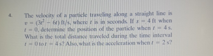 Solved The velocity of a particle traveling along a straight | Chegg.com