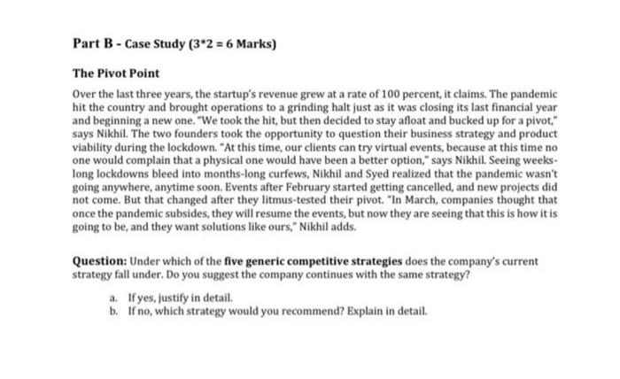 Solved Part B - Case Study (3*2 = 6 Marks) The Pivot Point | Chegg.com
