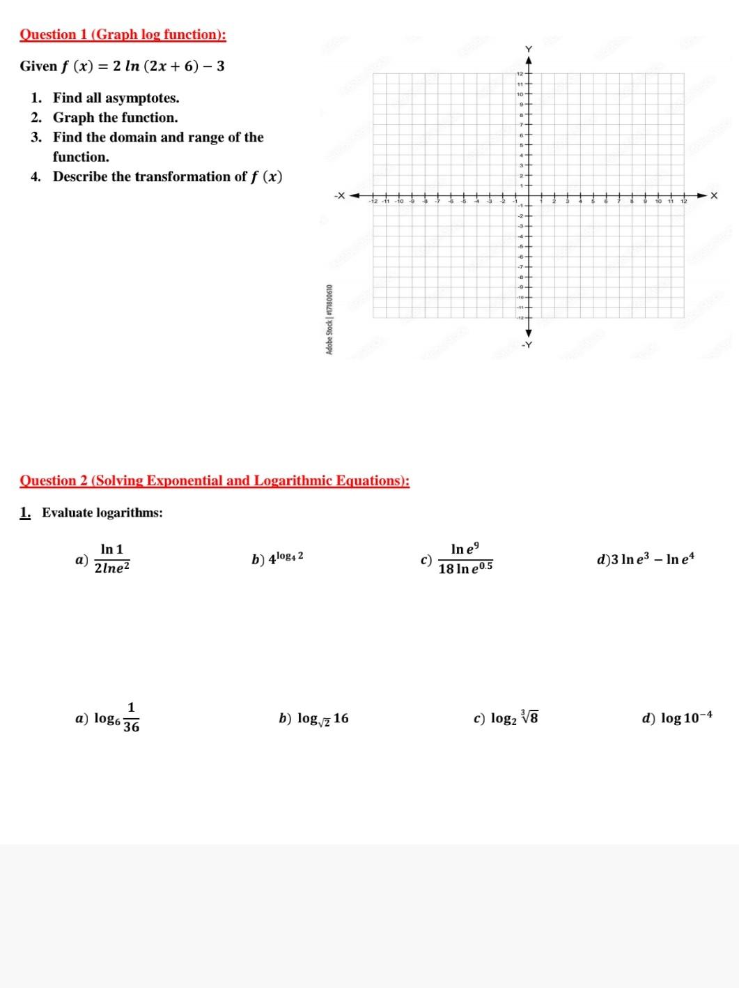 Solved Question 1 (Graph log function): Given | Chegg.com