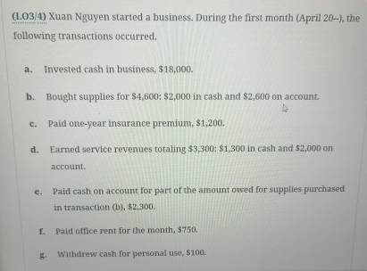 Solved can I get an example of a balance sheet for this | Chegg.com