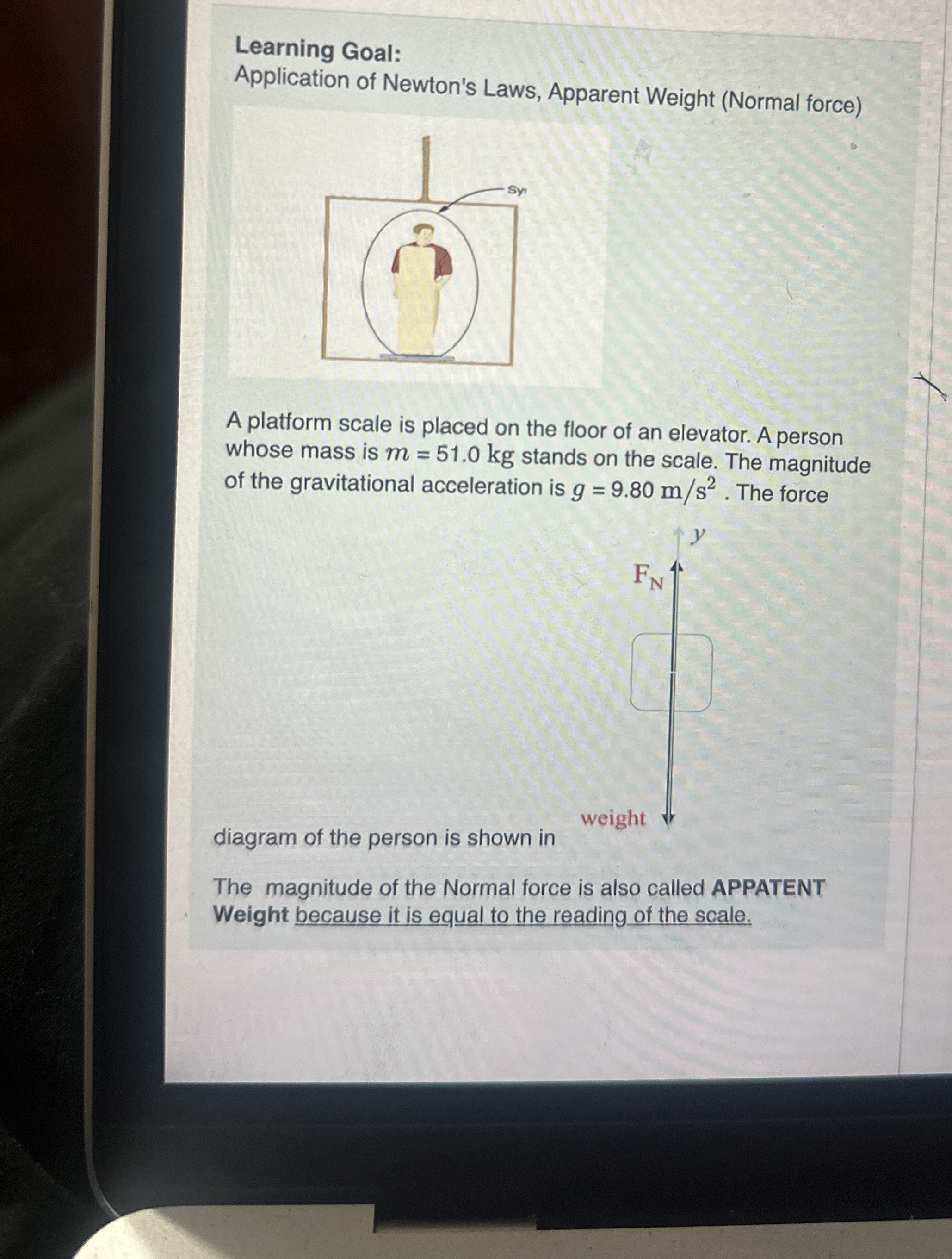 Solved Learning Goal:Application of Newton's Laws, Apparent | Chegg.com
