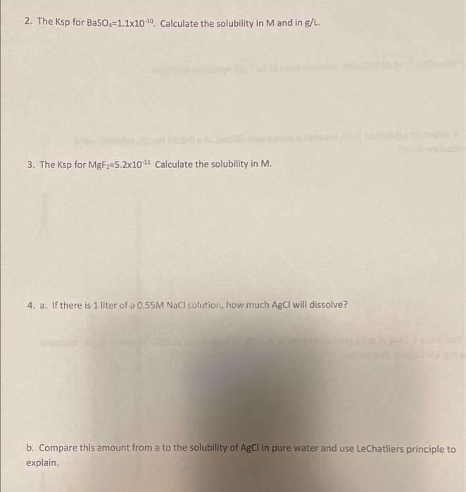 Solved 2. The Ksp for BaSO4=1⋅1×10−10. Calculate the | Chegg.com