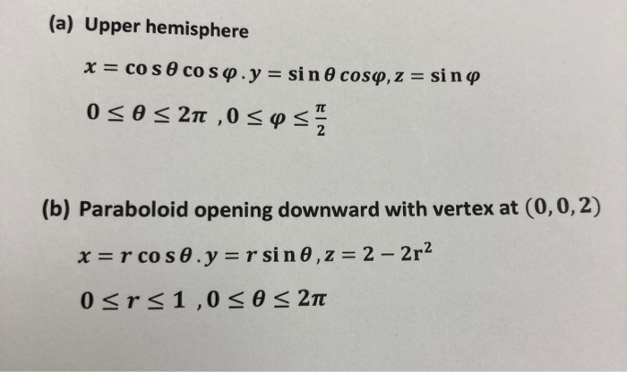 Solved For each of the parameterized surfaces, orientated so | Chegg.com