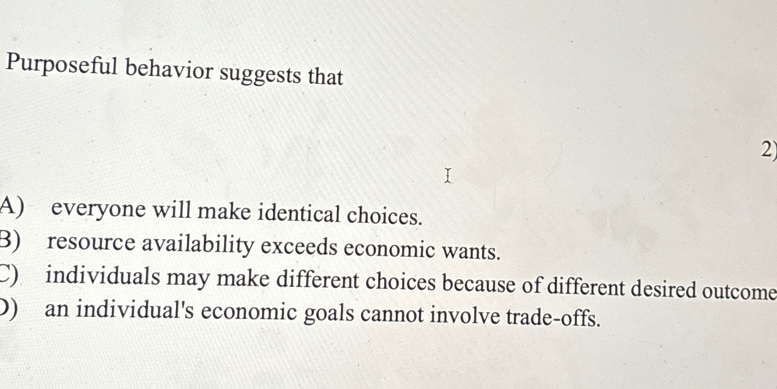 Solved Purposeful behavior suggests thatA) ﻿everyone will | Chegg.com