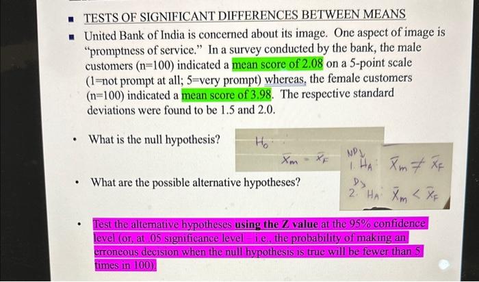 Solved TESTS OF SIGNIFICANT DIFFERENCES BETWEEN MEANS - | Chegg.com