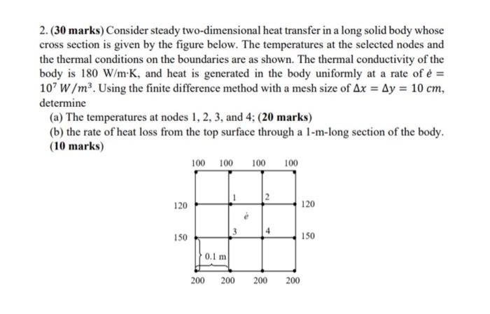 Solved 2. (30 marks) Consider steady two-dimensional heat | Chegg.com