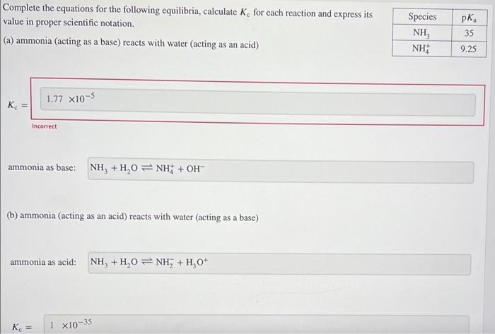 Solved Complete the equations for the following equilibria, | Chegg.com