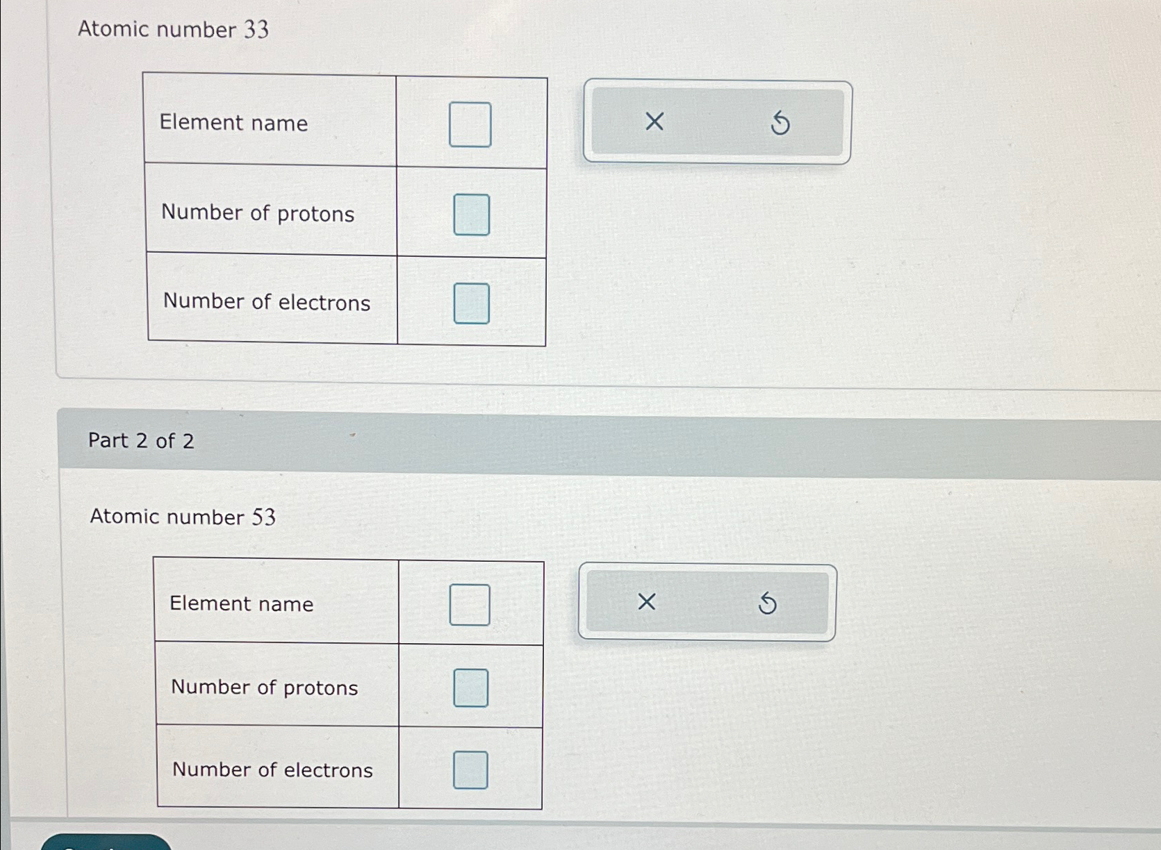 Solved Atomic number 33\table[[Element name,],[Number of | Chegg.com