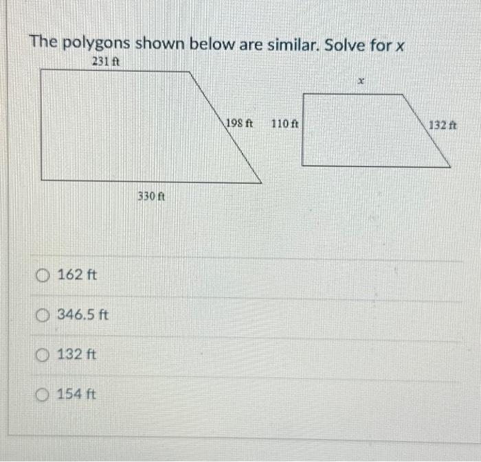 Solved The polygons shown below are similar. Solve for x | Chegg.com
