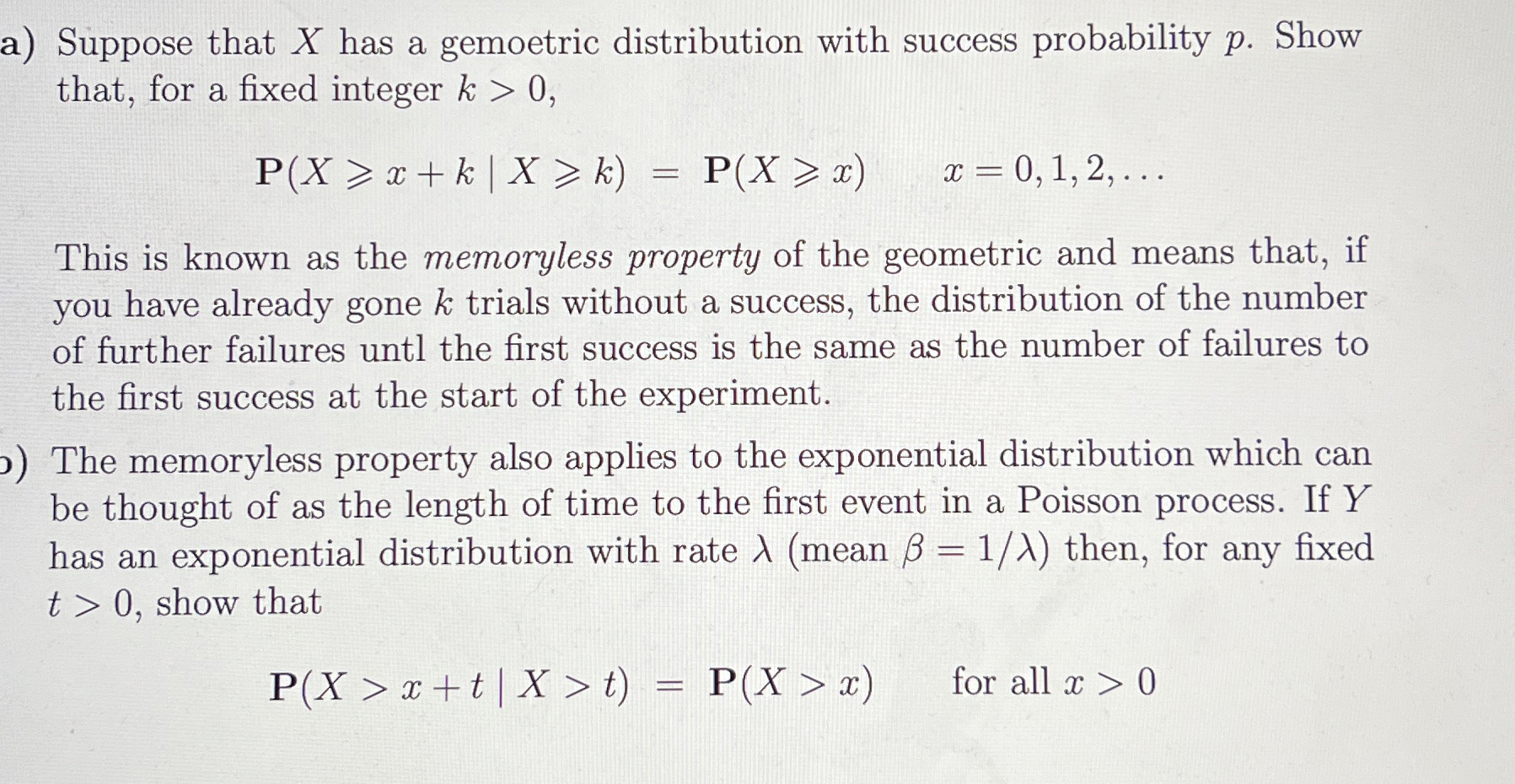 Solved a) ﻿Suppose that x ﻿has a gemoetric distribution with | Chegg.com