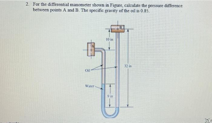 Solved 2. For the differential manometer shown in Figure, | Chegg.com