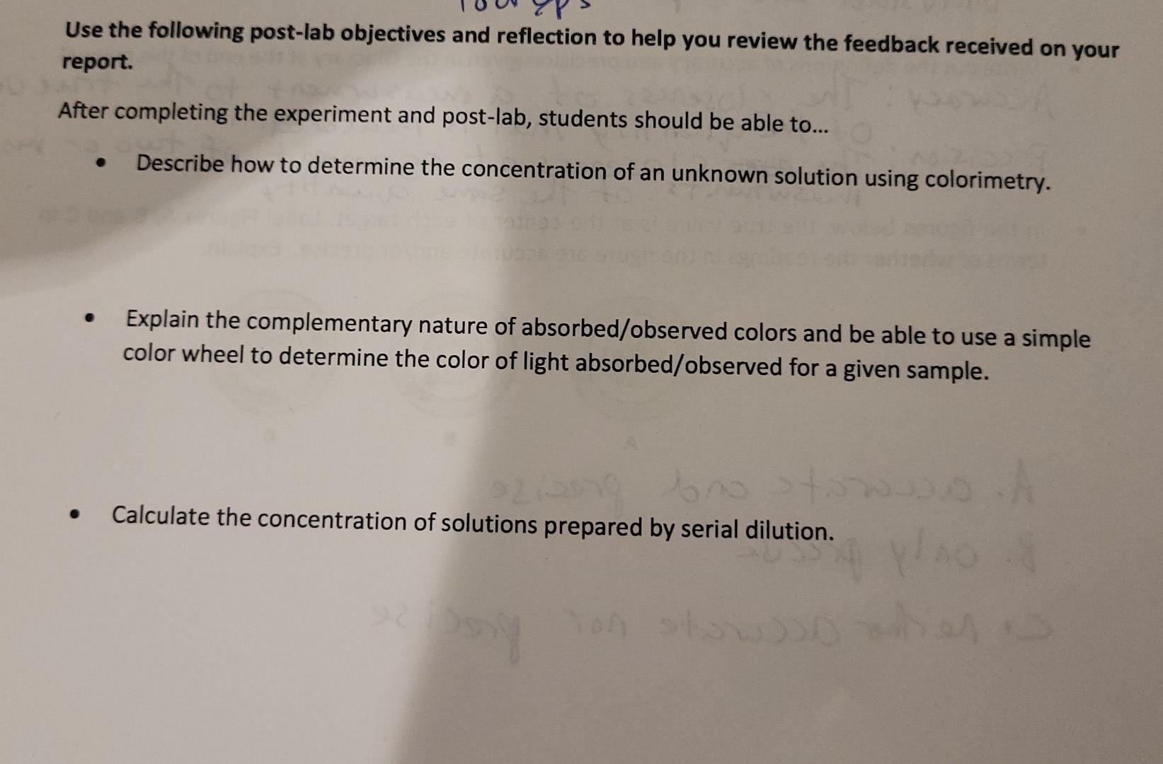 Use the following post-lab objectives and reflection | Chegg.com