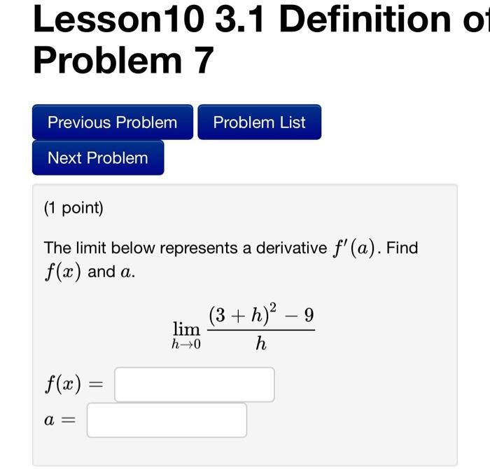 Solved Lesson10 3.1 Definition o Problem 6 (1 point) Let | Chegg.com