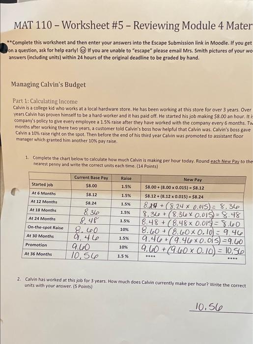 - MAT 110 - Worksheet #5 - Reviewing Module 4 Mater | Chegg.com