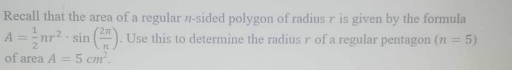 Solved Recall that the area of a regular n-sided polygon of | Chegg.com