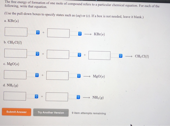 Solved The free energy of formation of one mole of compound | Chegg.com