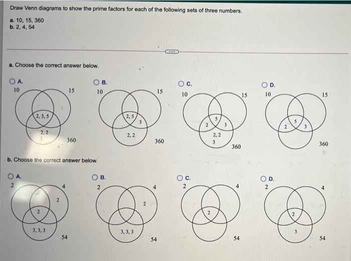 Solved Draw Venn diagrams to show the prime factors for each | Chegg.com