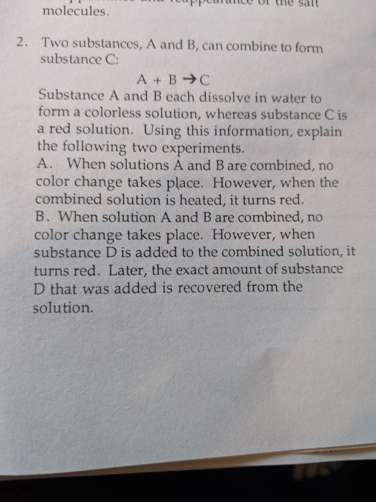 Solved Salt molecules. 2. Two substances, A and B, can | Chegg.com