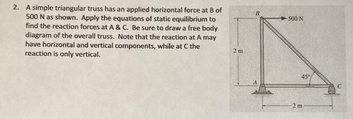 Solved 2. A simple triangular truss has an applied | Chegg.com