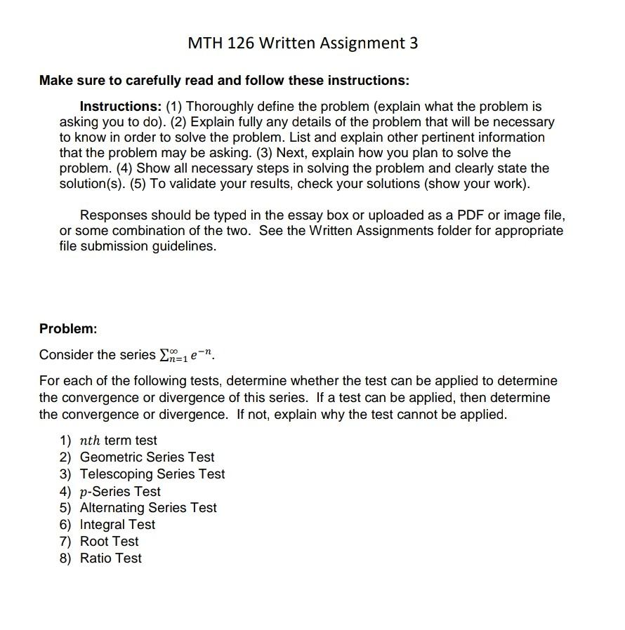 MTH 126 Written Assignment 3 Make sure to carefully | Chegg.com