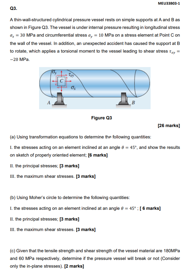 Solved A thin-wall-structured cylindrical pressure vessel | Chegg.com