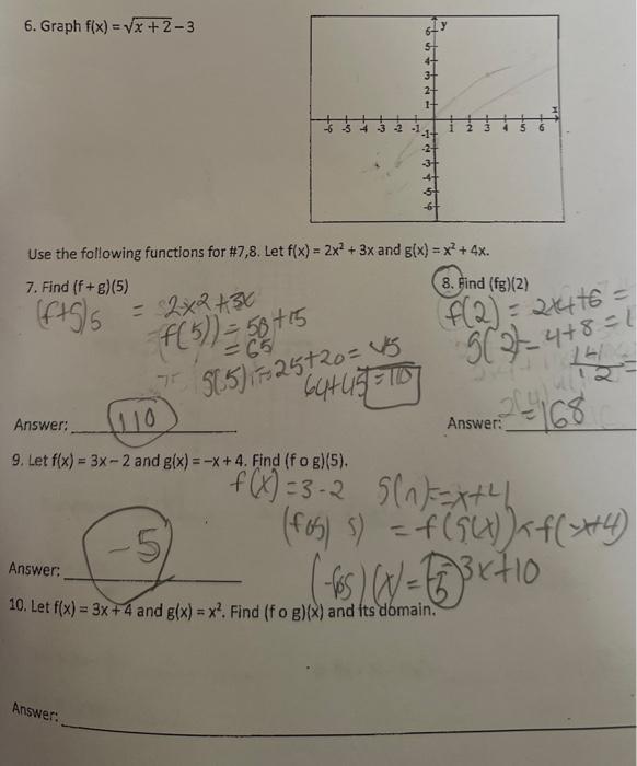 Solved 6. Graph f(x)=x+2−3 Use the following functions for | Chegg.com
