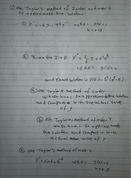 @ use Taylor's method of 2 order and order u to | Chegg.com