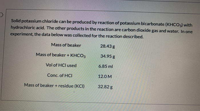 Solved Solid potassium chloride can be produced by reaction | Chegg.com