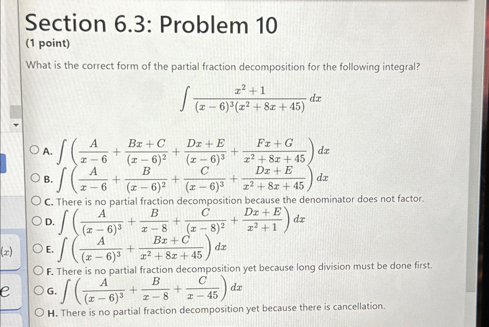 Solved Section 6.3: Problem 10(1 ﻿point)What is the correct | Chegg.com