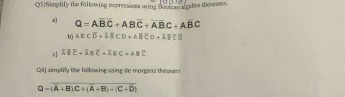 Solved 03)Simplify the following expressions using Boolean | Chegg.com