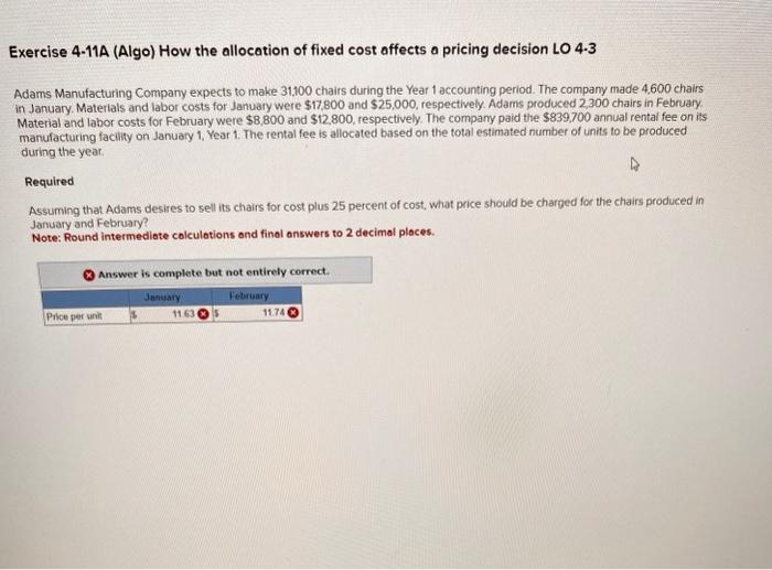 Solved Exercise 4-11A (Algo) How the allocation of fixed | Chegg.com