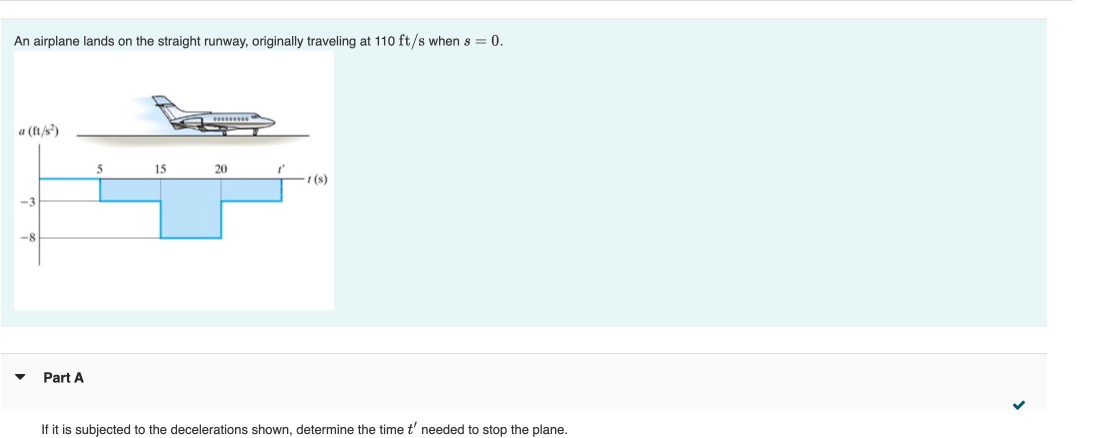 Solved An airplane lands on the straight runway, originally | Chegg.com