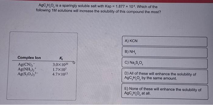 Solved AgC2H3O2 is a sparingly soluble salt with | Chegg.com