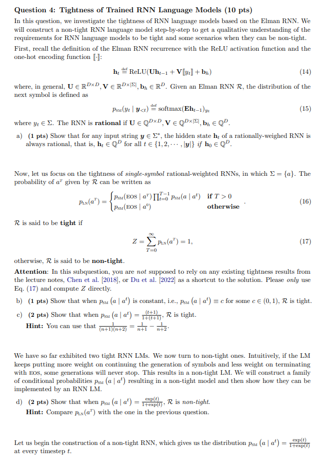 Solved Question 4: Tightness of Trained RNN Language Models | Chegg.com