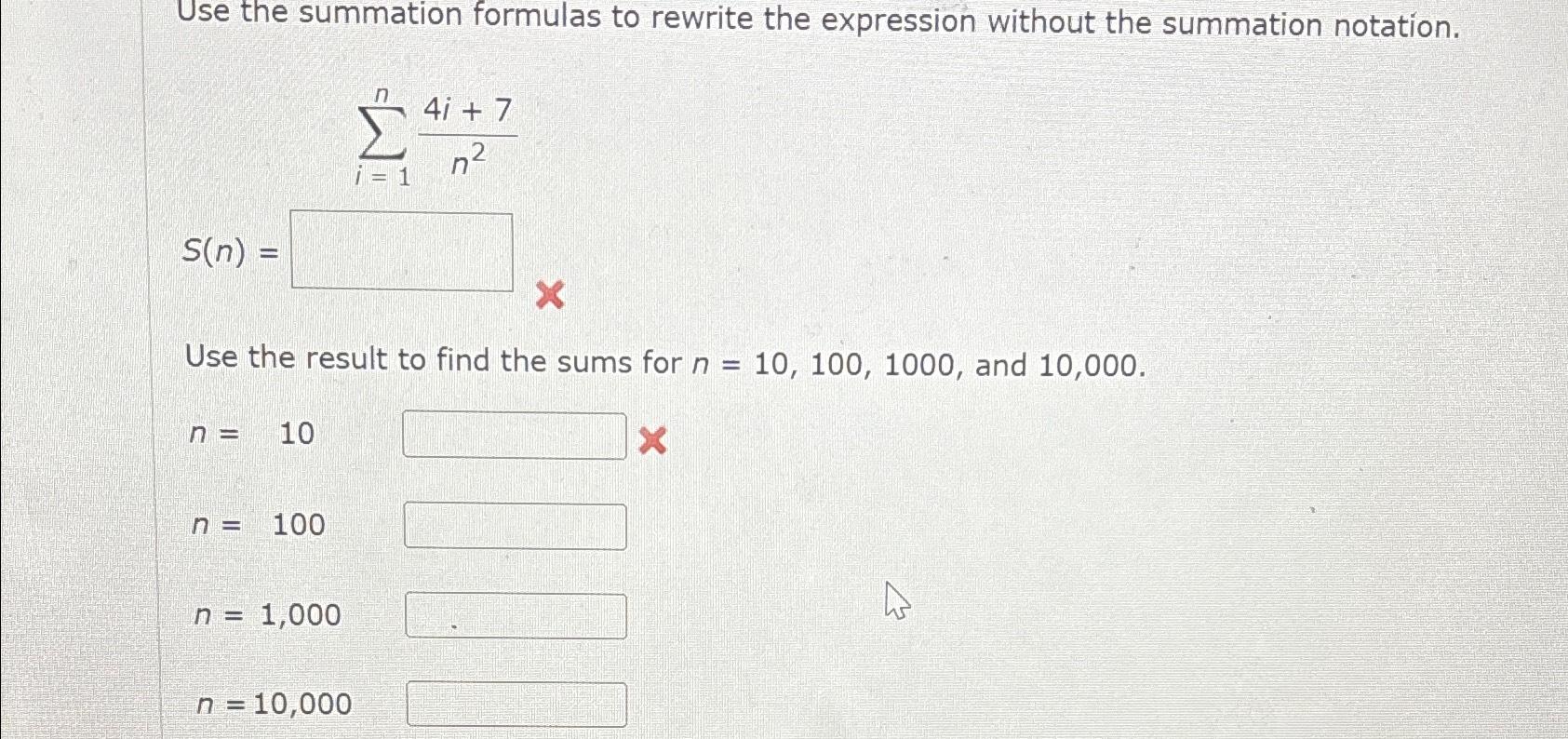 Solved Use the summation formulas to rewrite the expression | Chegg.com
