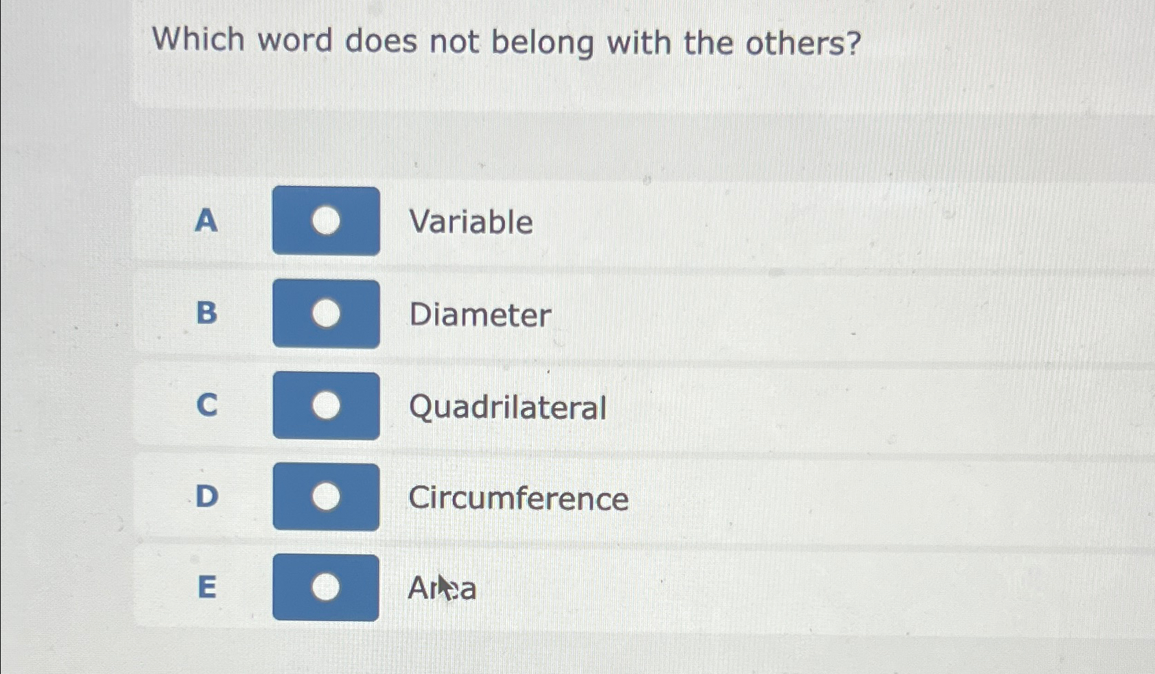 Solved Which word does not belong with the others?A | Chegg.com