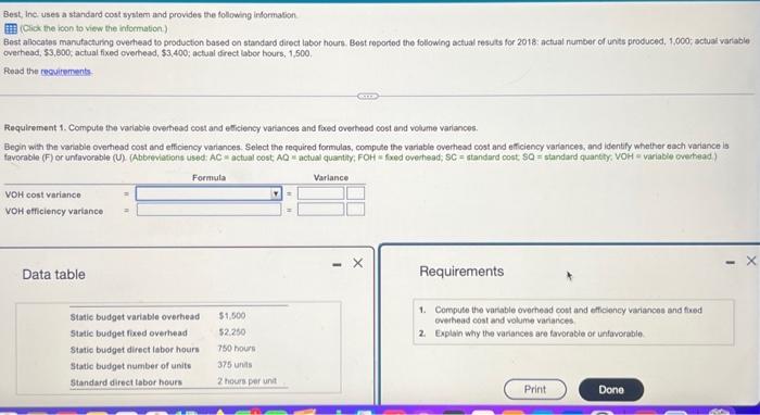 Solved Best, ine uses a standard cost system and provides | Chegg.com Solved Best, ine uses a standard cost system and provides | Chegg.com