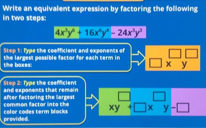 Solved Write an equivalent expression by factoring the | Chegg.com