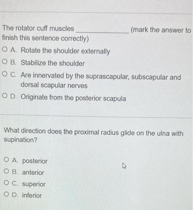 [Solved]: The rotator cuff muscles. (mark the answer finish