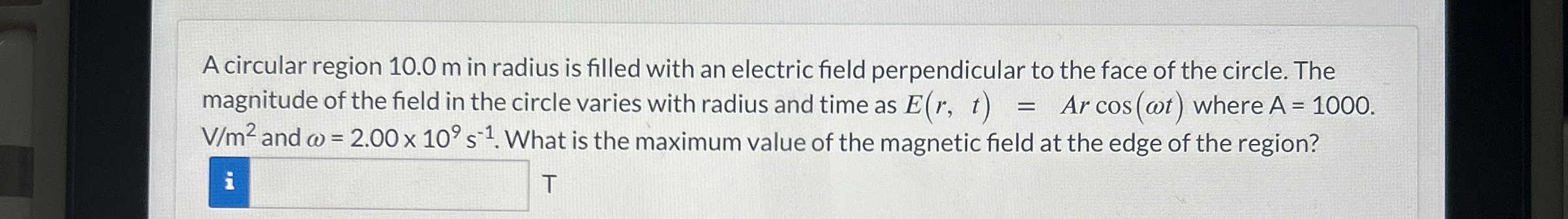 Solved A circular region 10.0 ﻿m in radius is filled with an | Chegg.com