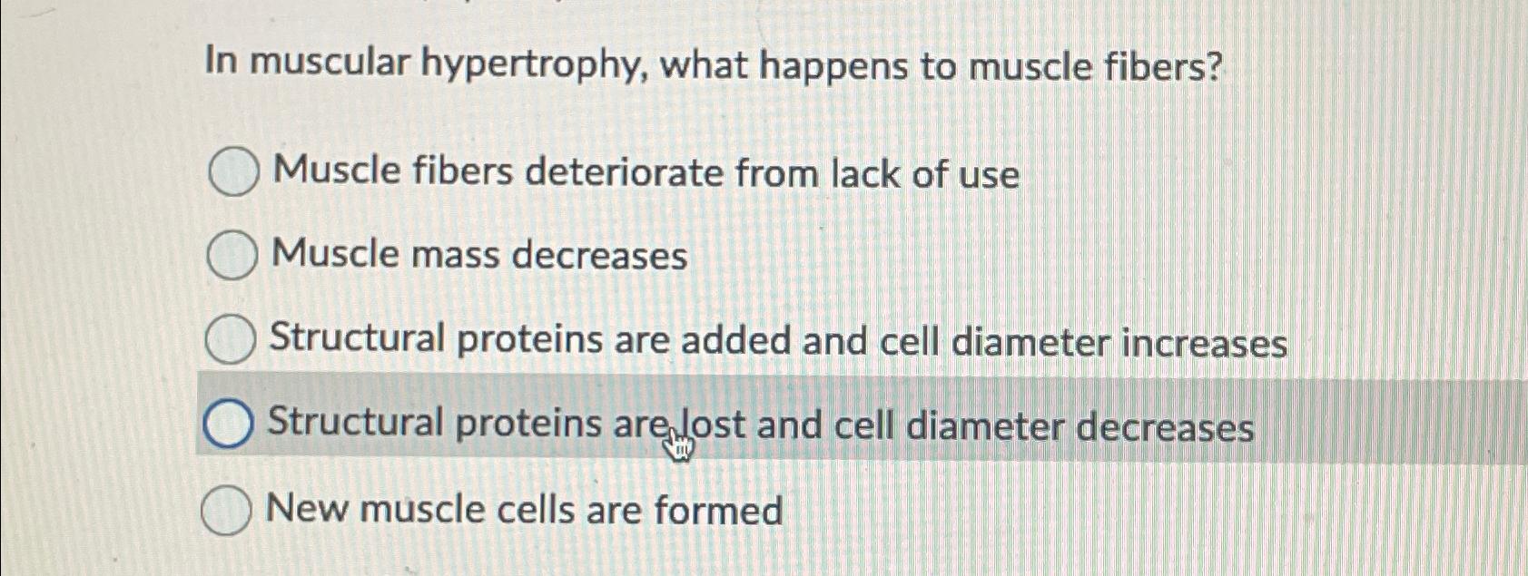 Solved In muscular hypertrophy, what happens to muscle | Chegg.com
