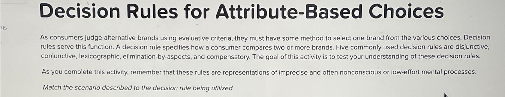Solved Decision Rules for Attribute-Based ChoicesMatch the | Chegg.com